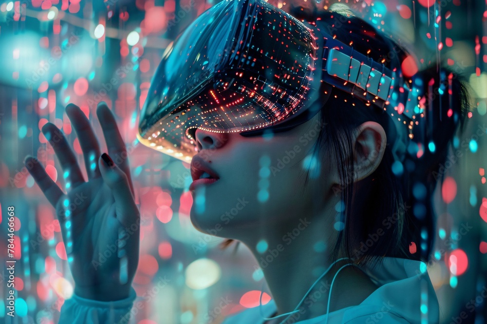 Cyber Reality Interface Through VR Glasses. Silhouette using VR headset ...