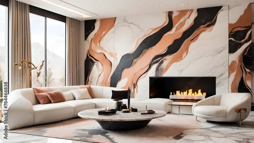 living room interior, A modern chic living room with sleek leather ...