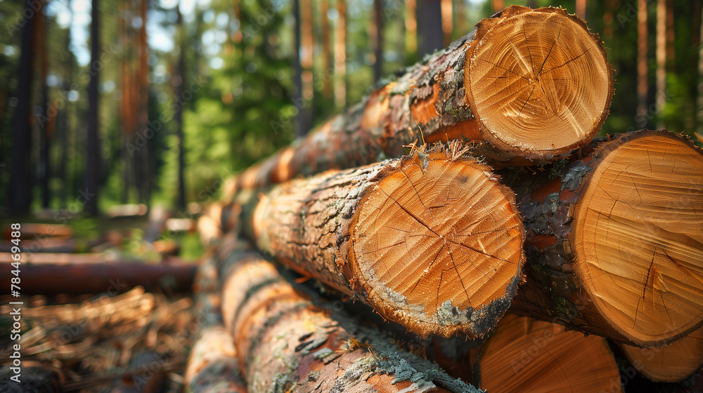 Foto Stock Sawn logs. Pile stacked natural sawn wooden logs background ...