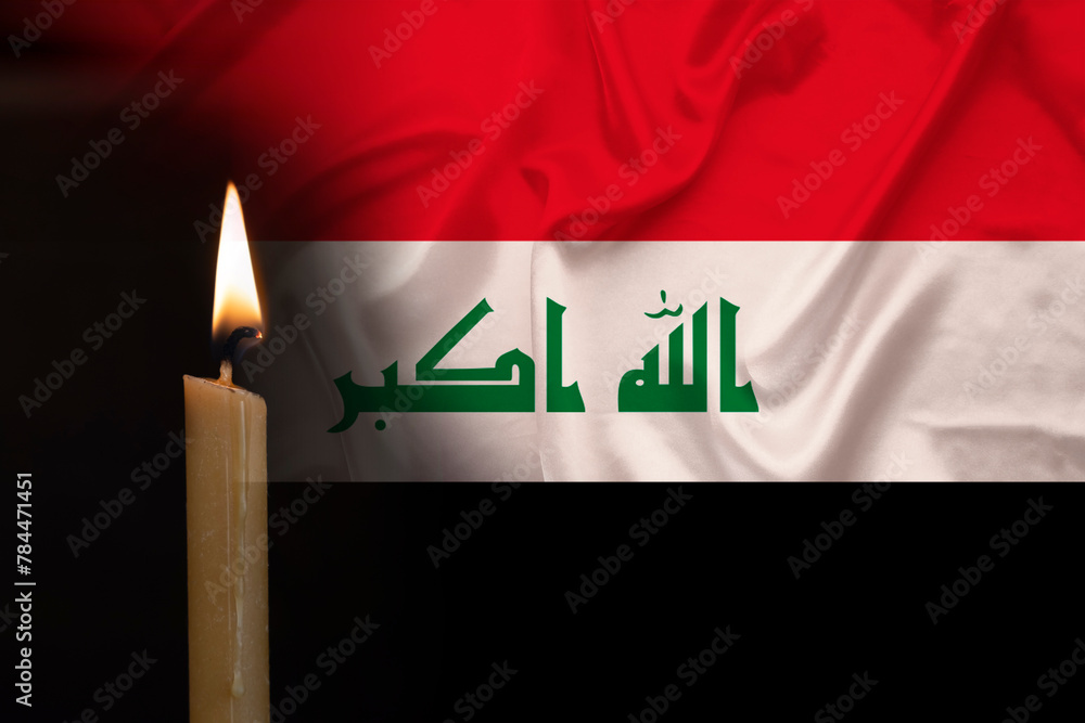 mourning candle burning front of flag Iraq, memory of heroes served ...