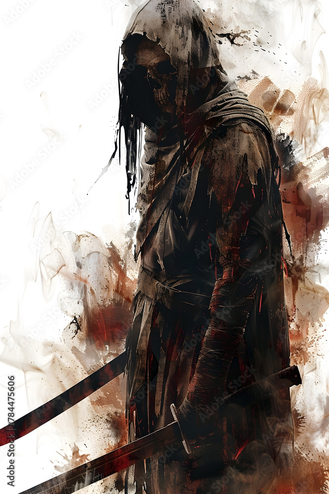 Eerie Resurrection of a Corpse Swordsman Shrouded in Watercolor Strokes ...