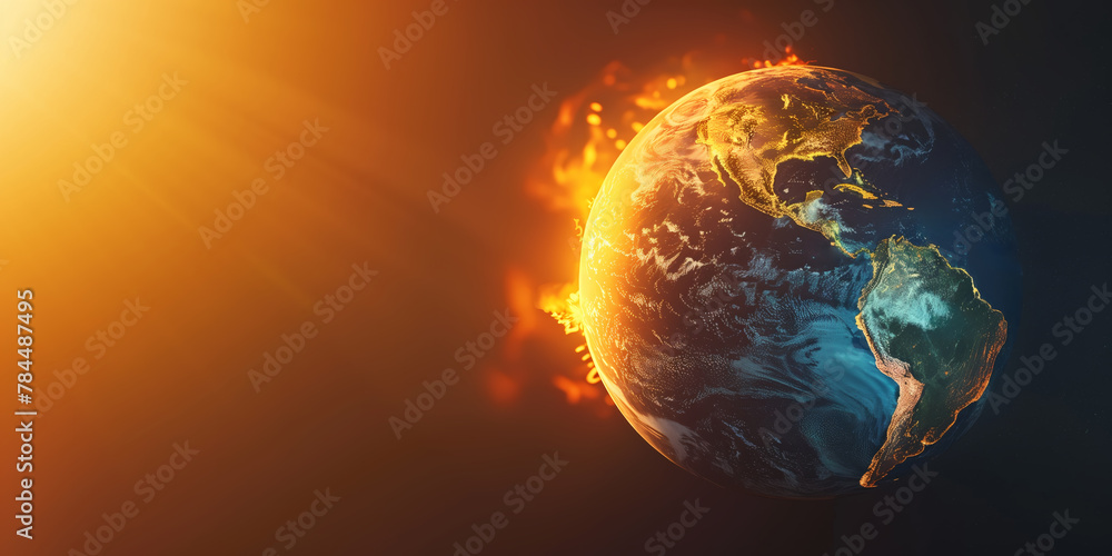 Earth globe burning into flames, the world destroyed by fire ...