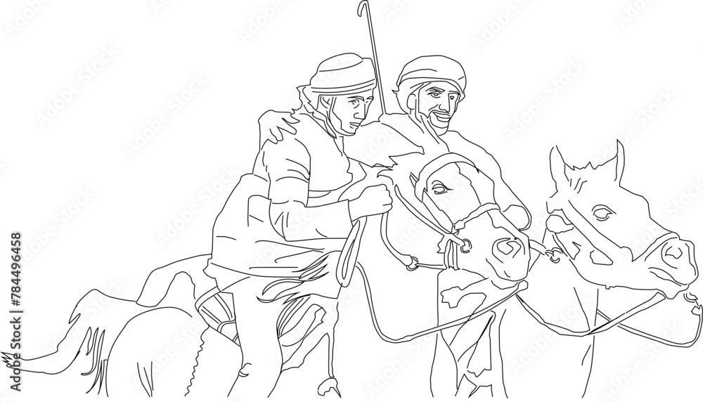 Line Drawing, Horse Riding, Arab man on horse, horse in outline ...