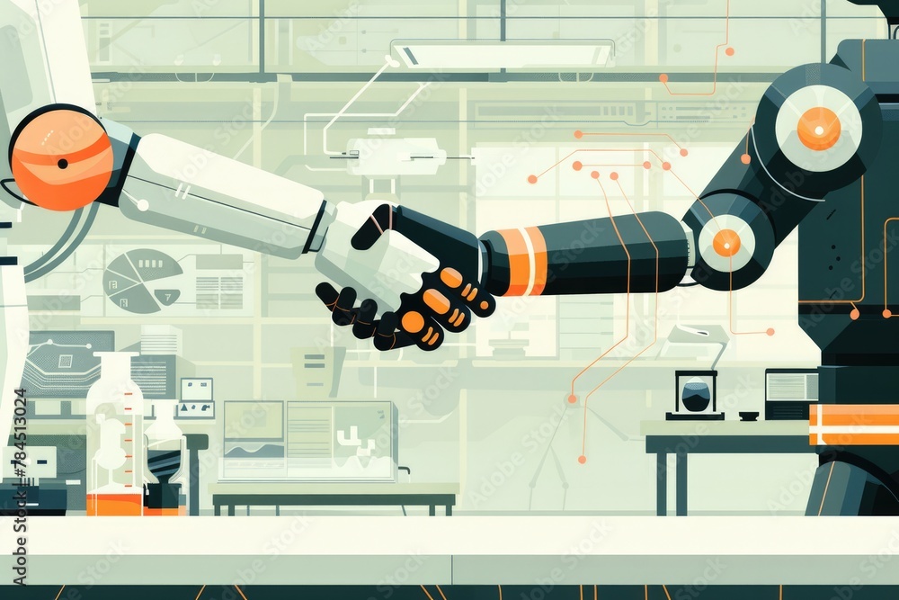 Illustration of a handshake between a human and a robot in a research ...