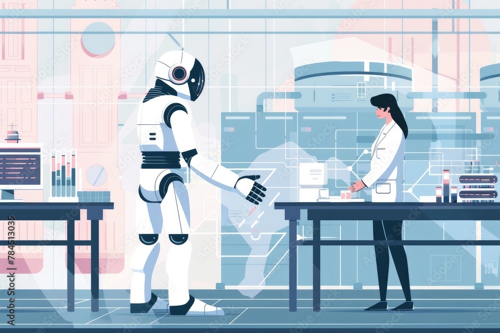 Illustration of a handshake between a human and a robot in a research ...