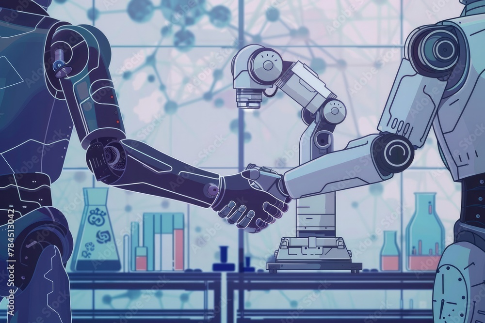 Illustration of a handshake between a human and a robot in a research ...