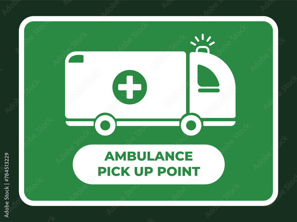 Ambulance pick up point parking area sign age with green and white ...