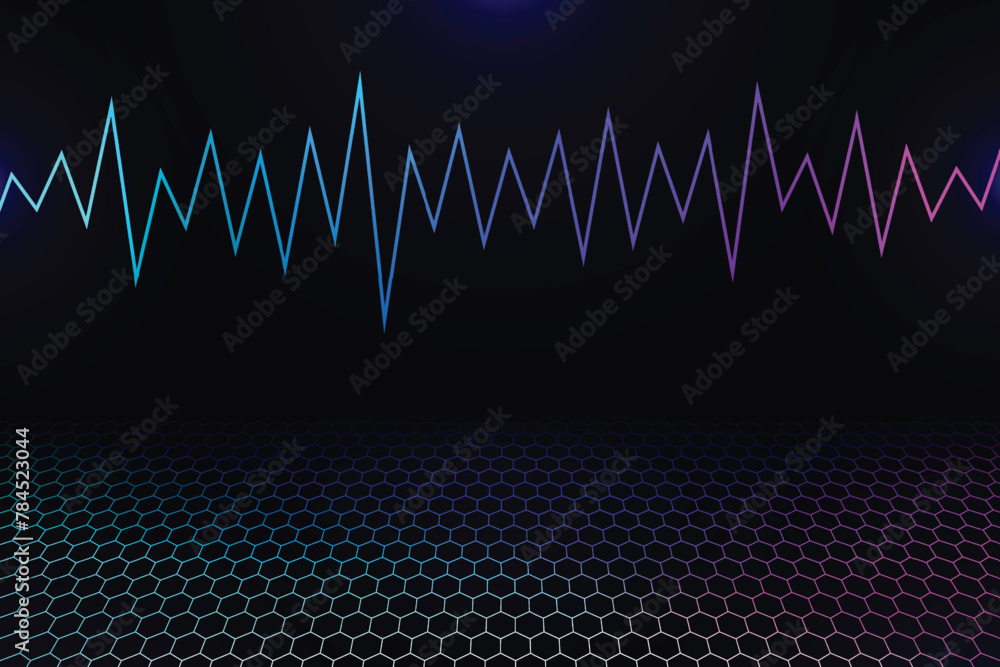 Abstract neon hexagons perspective background and texture floor with ...