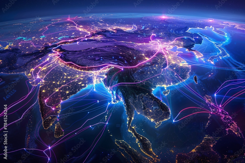 The Submarine Cable Map, seen from space, illustrates the connections ...