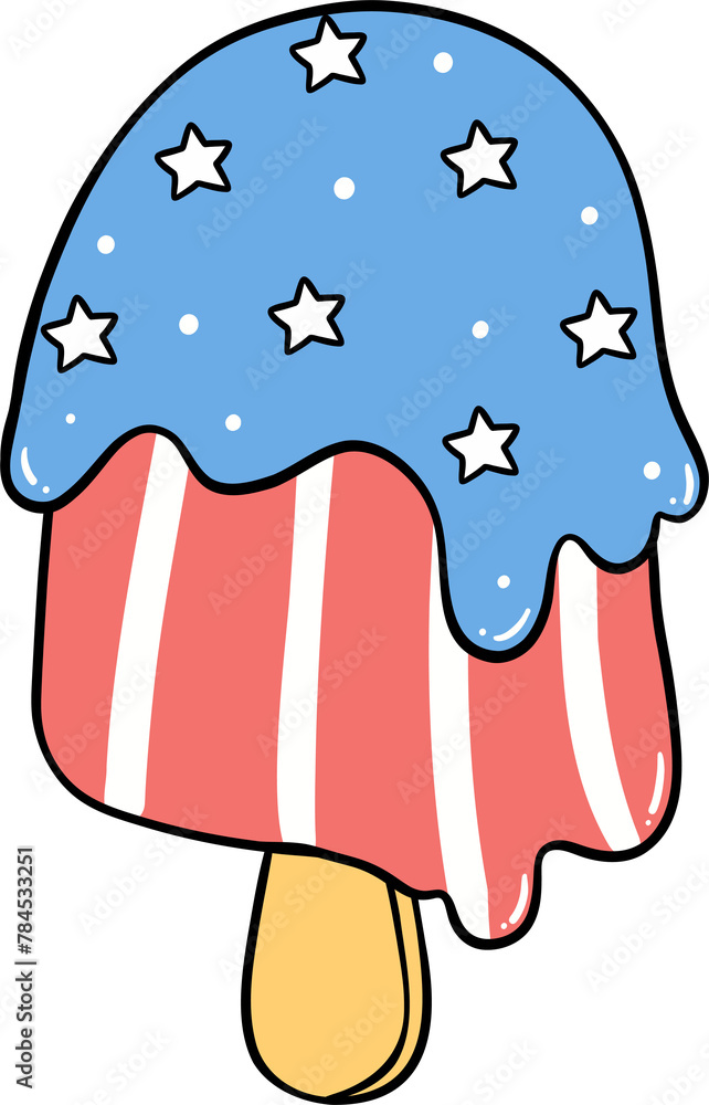 Retro Groovy 4th of July ice cream Independence day festive cartoon ...