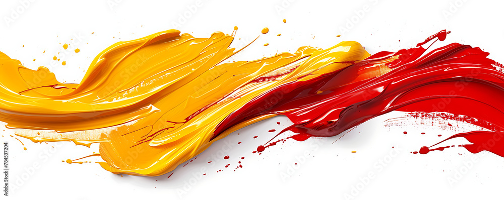 Abstract red and yellow splash acrylic brush stroke oil paint smear ...