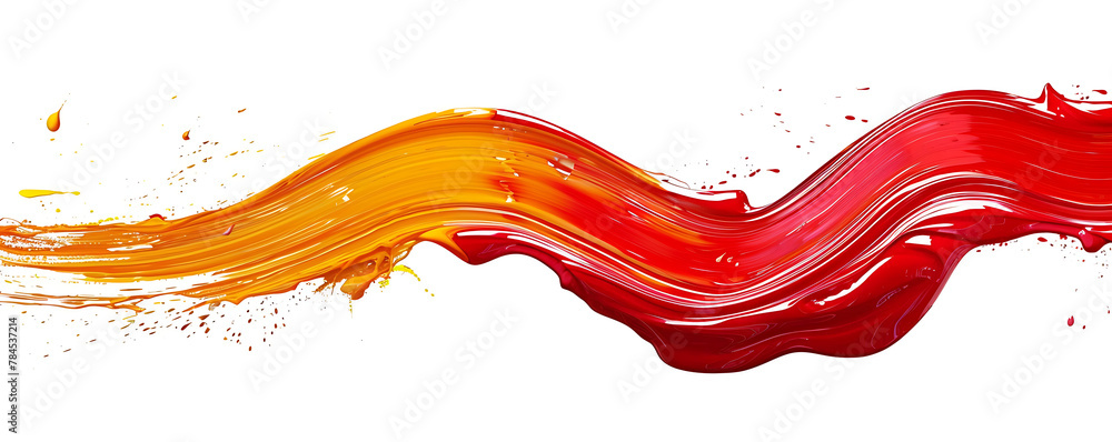 Abstract red and yellow splash acrylic brush stroke oil paint smear ...