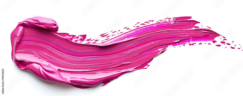 Abstract splash pink acrylic brush stroke oil paint smear line on white ...