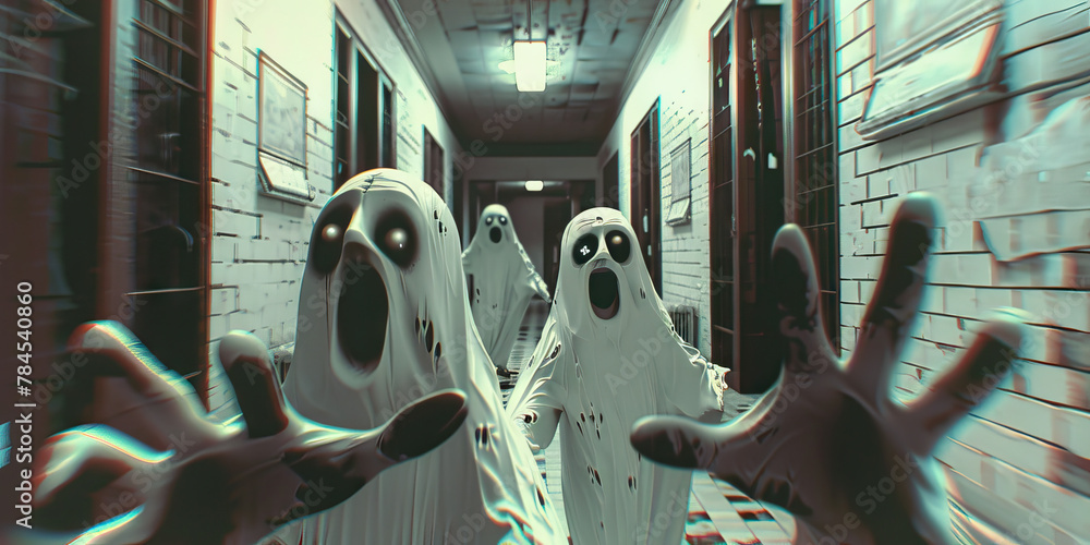 Abandoned Asylum Apparitions: Hands trembling in fear, eyes wide with ...