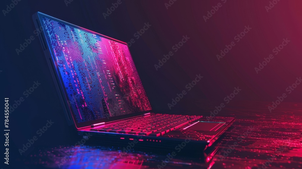 Hacker hacks laptop. Hacker attacks computer security system and steals ...