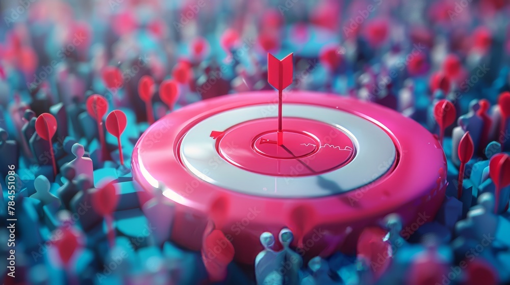 Concept of marketing time. A realistic 3D design of a red target with ...