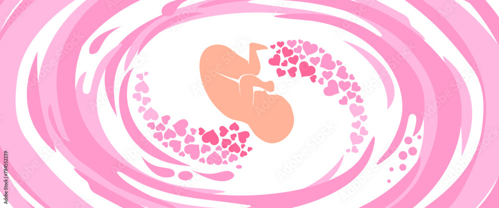 Human fetus inside the womb. Hearts. Design element for pregnancy theme ...