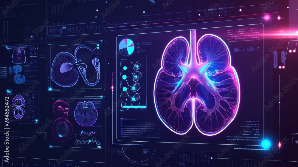 Futuristic medical research or kidney health care with diagnosis and ...