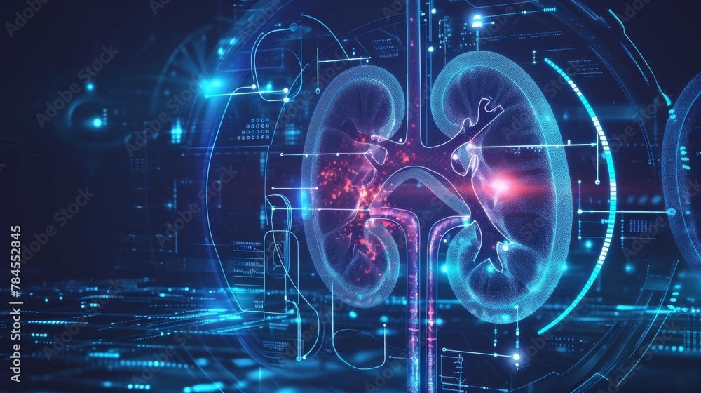 Futuristic medical research or kidney health care with diagnosis and ...