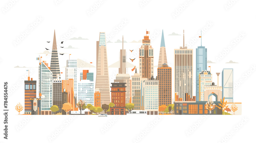 Vector illustration of city skyline with modern buildings in a simple ...