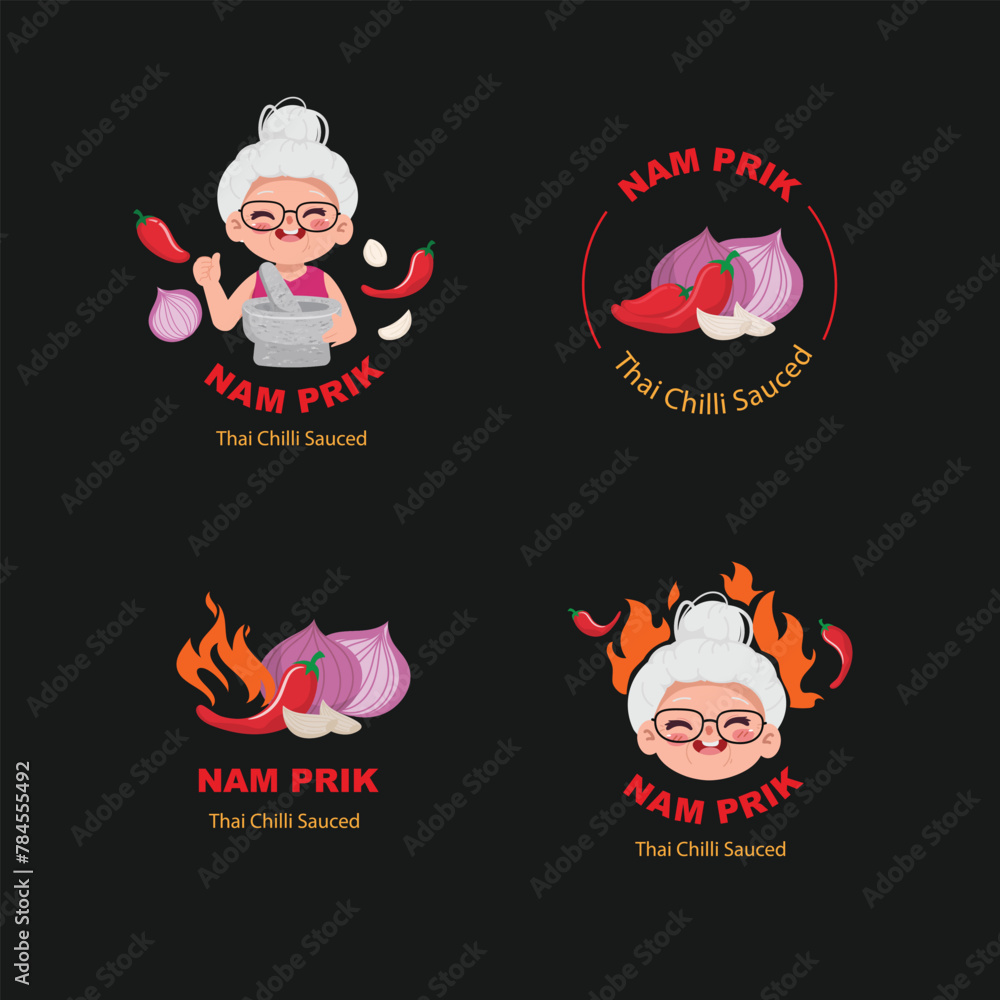 Sticker Nam Prik Thai Chili Paste Sauce. Logo vector Label Sticker and ...