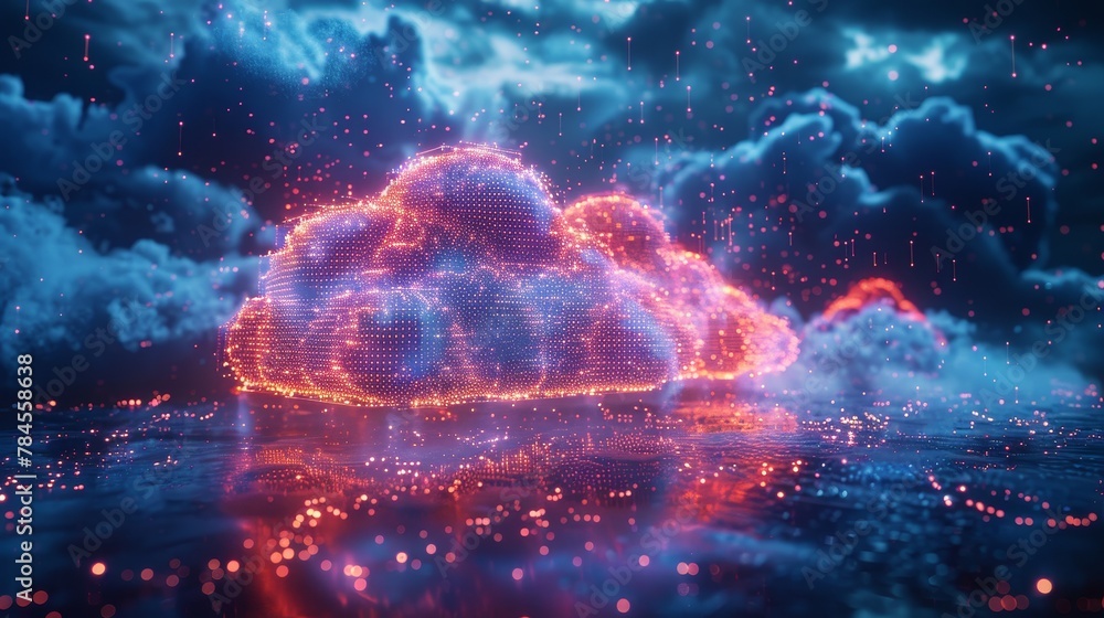 Concept of cloud computing. Digital data storage in the shape of a ...