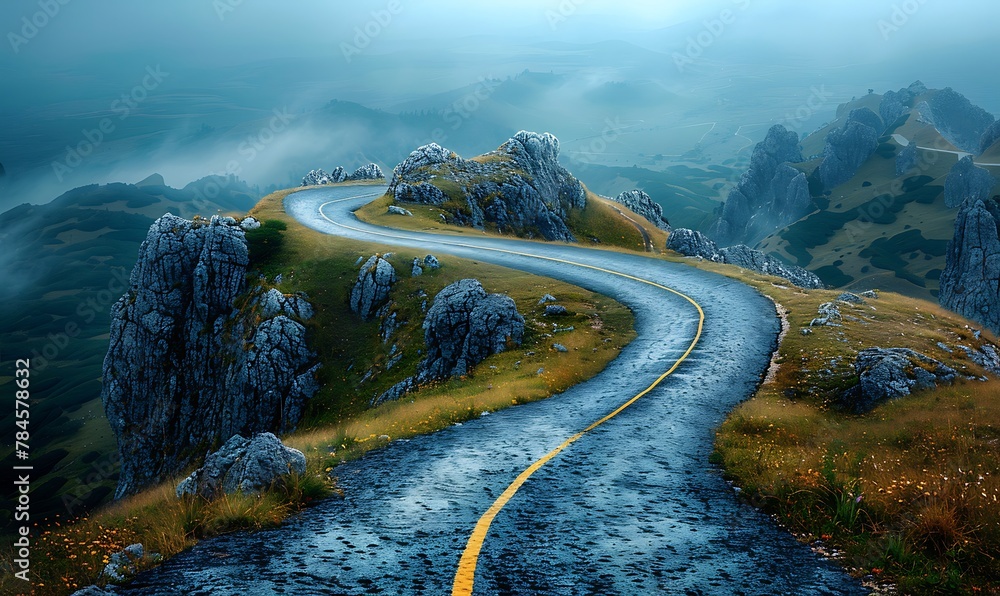 through obstacles on the determined path to success with a winding road ...