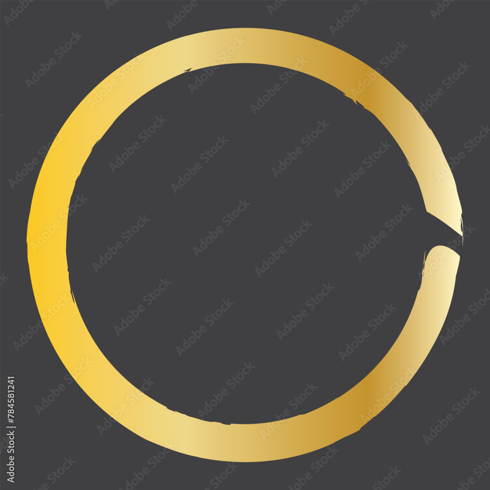 Gold brush handdrawn circle isolated. Gold circle frame vector. Brush ...