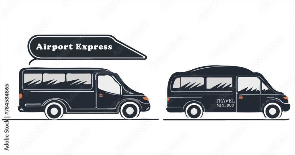Travel bus icons, tour transport or public transportation service ...