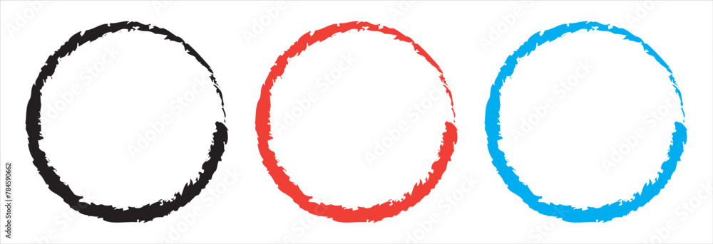 Set different color circle brush strokes, hand drawn paint brush circle ...