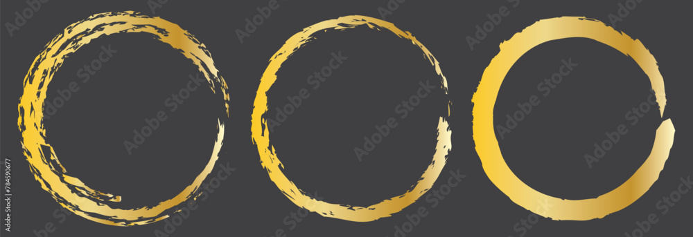 Set of gold brush handdrawn circle. Gold circle frame collection. Brush ...
