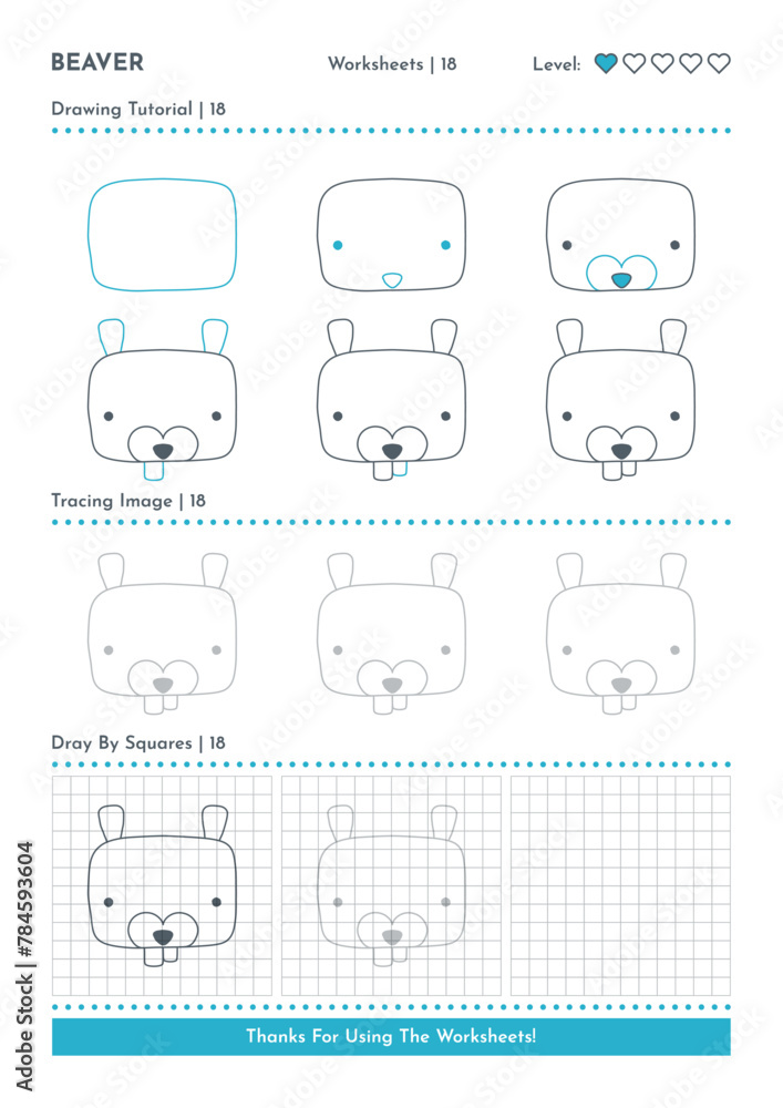 How to Draw Doodle Animal Beaver, Cartoon Character Step by Step ...