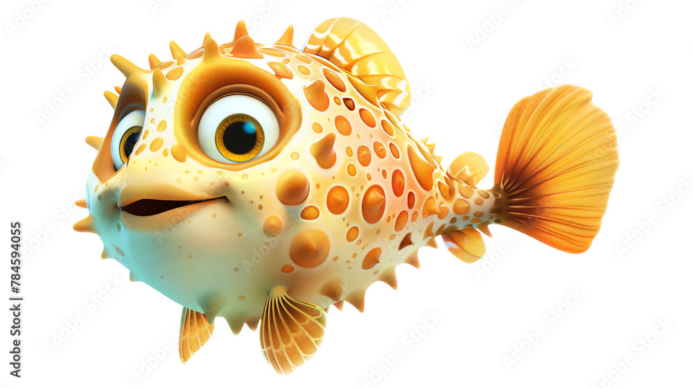 a Pufferfish puffing up, complete with a cute,The scene is set against ...