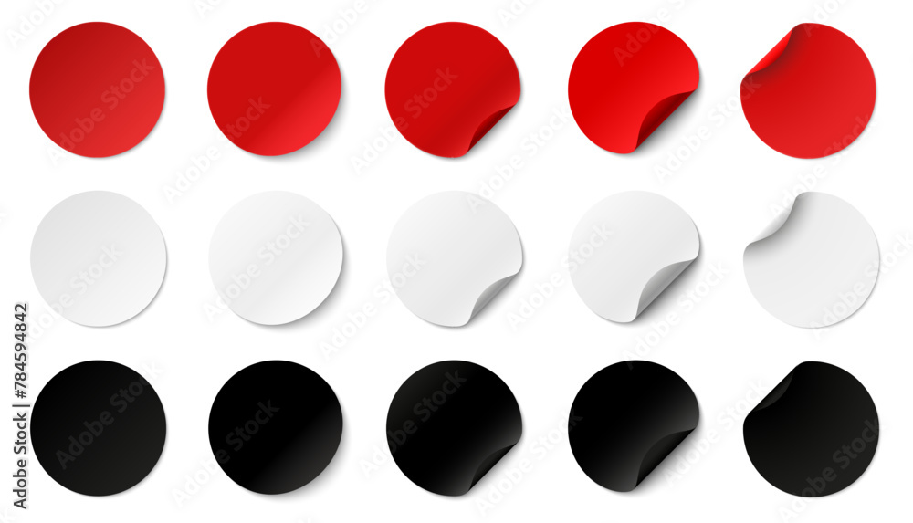 Paper stickers circle with rounded edges adhesive, red white and black ...