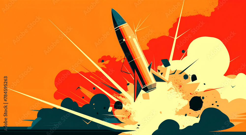 Flat illustration of a broken nuclear missile symbolizing disarmament ...