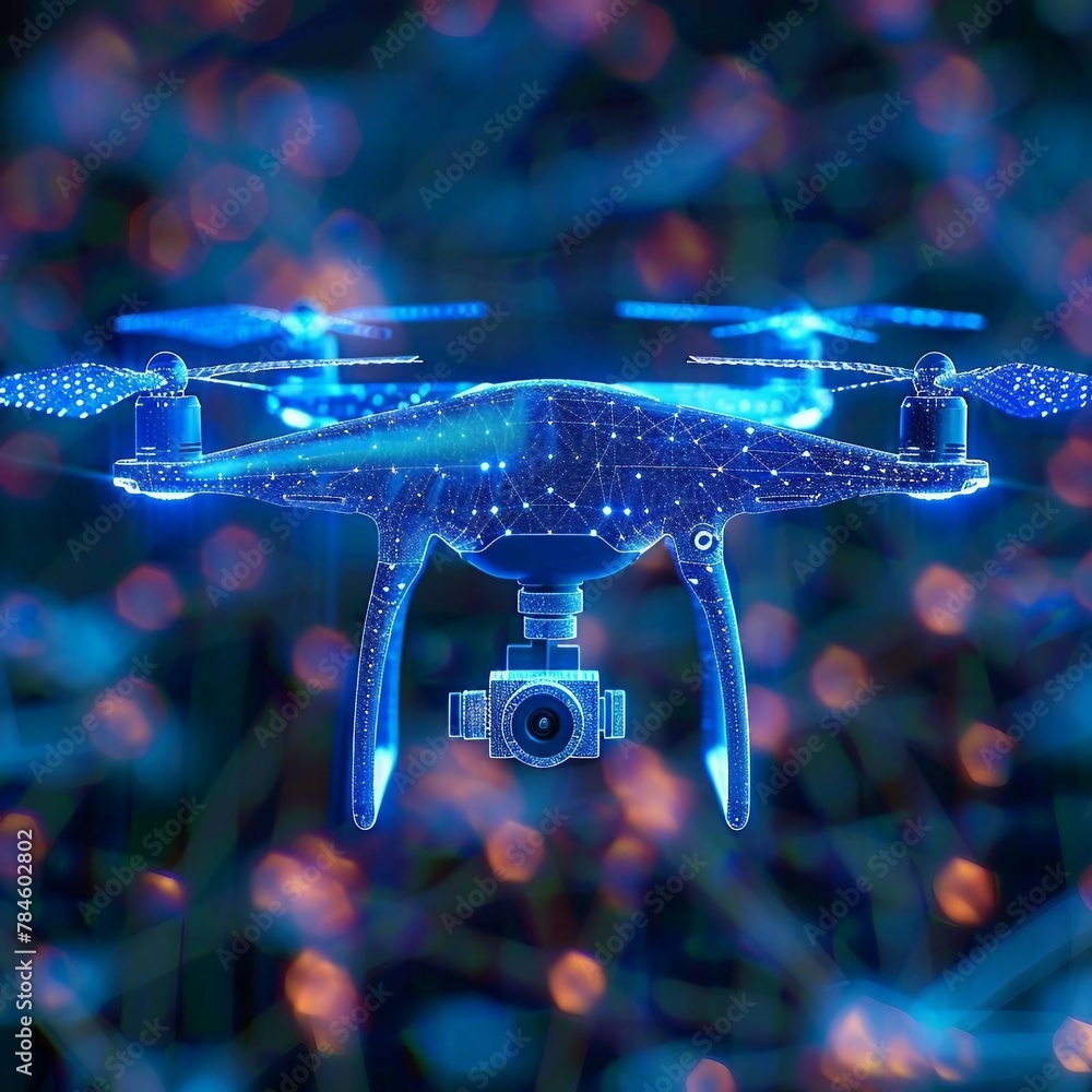 smart blue digital hologram drone with camera , ai in aerial ...