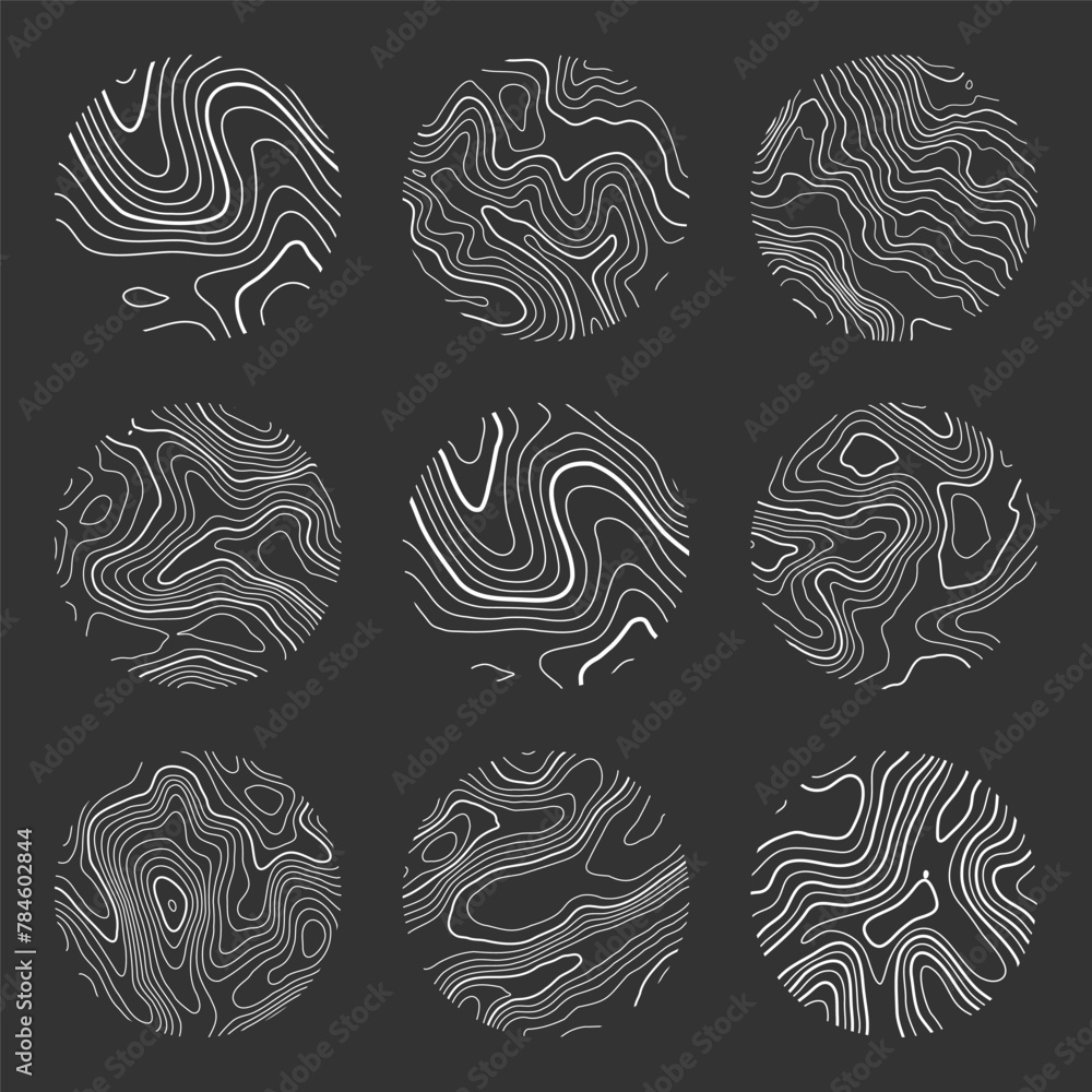 Topographic map with contour lines. Geographic terrain grid, relief ...