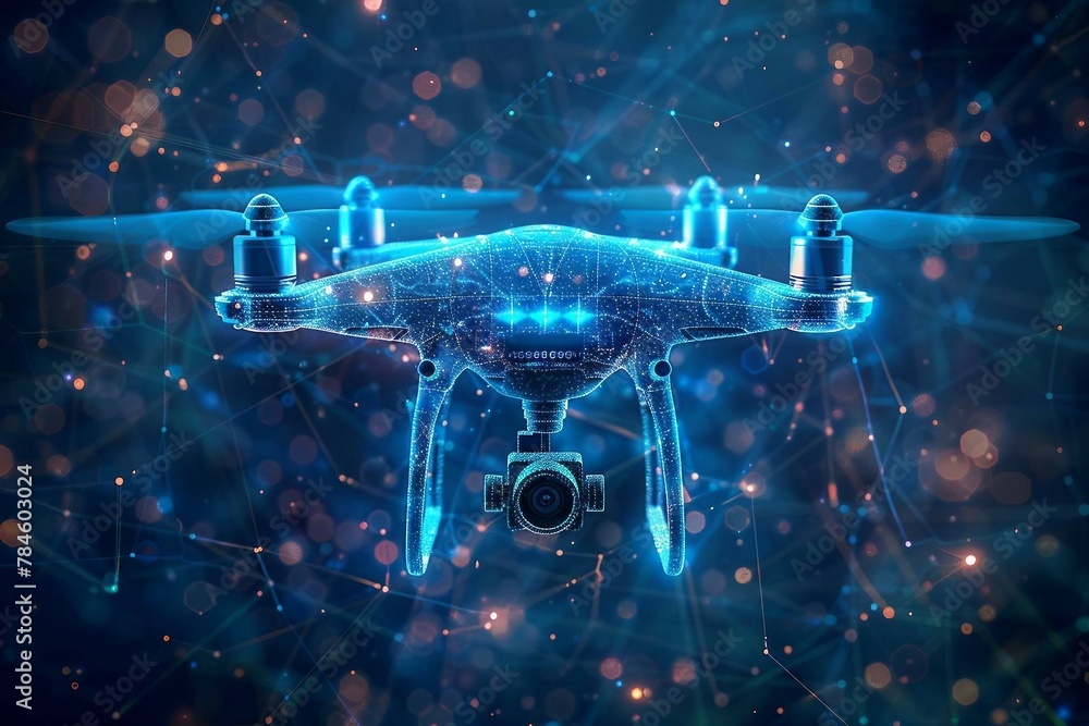 smart blue digital hologram drone with camera , ai in aerial ...