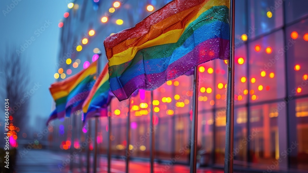 LGBT flags on light background: pride festival, diverse crowd ...