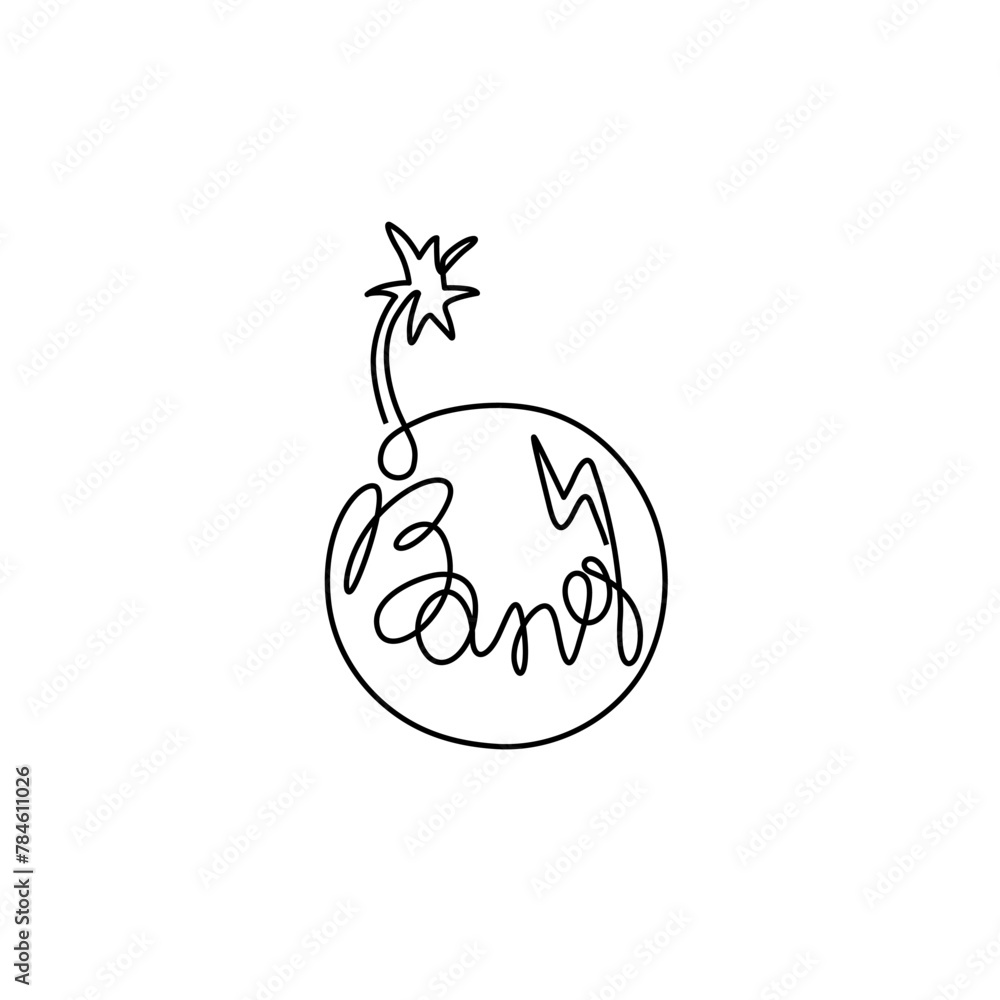Cartoon doodle bomb explosion continuous line drawing, bang calligraphy ...