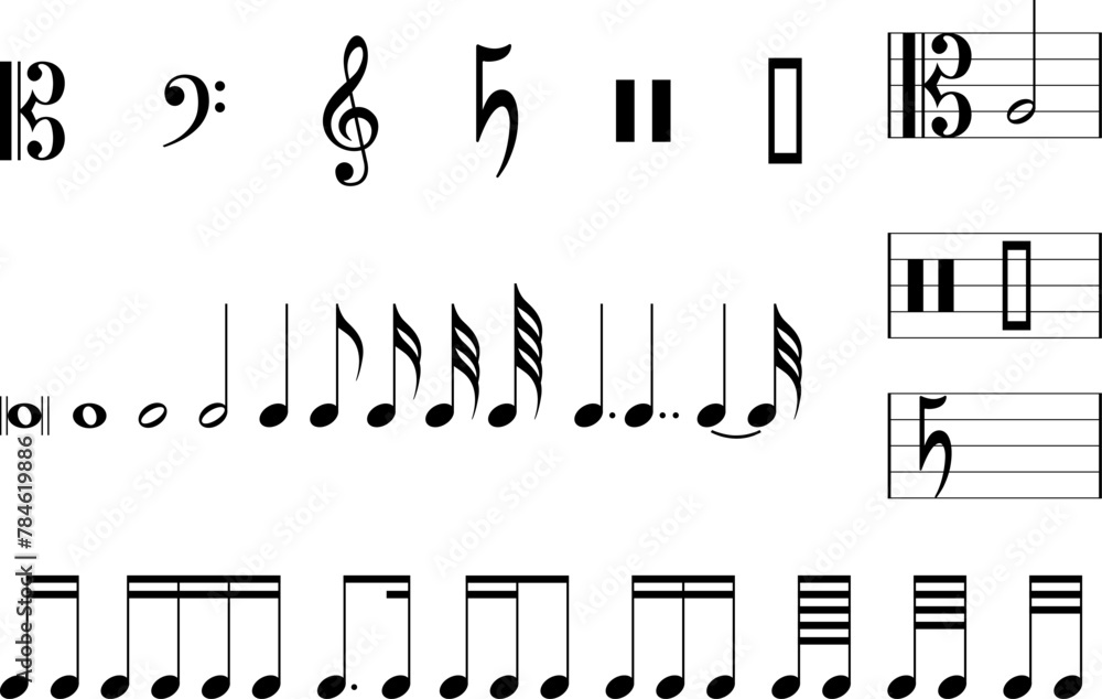 Music notes vector icon set on transparent background. Music notes ... Music notes vector icon set on transparent background. Music notes ...