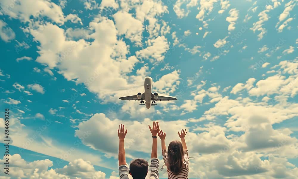 Vidéo Stock Two waving goodbye to their family who is flying away on an ...