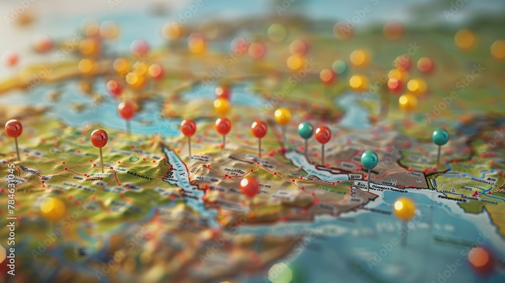 Business Location: A 3D vector illustration of a map with pins ...