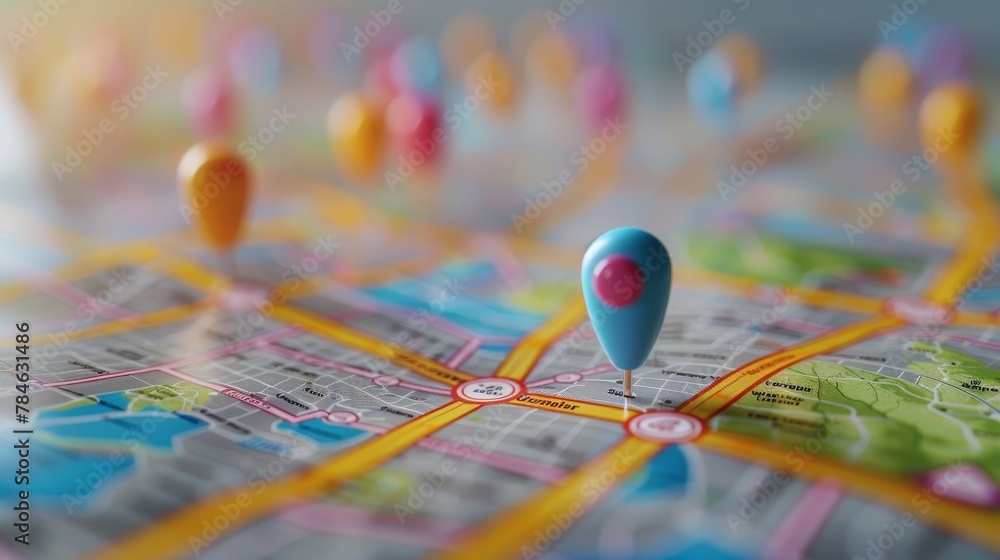 Customer Mapping: A 3D vector illustration of a map with pins marking ...