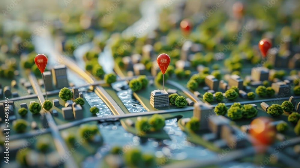 Emergency Response: A 3D vector illustration of a map with pins marking ...