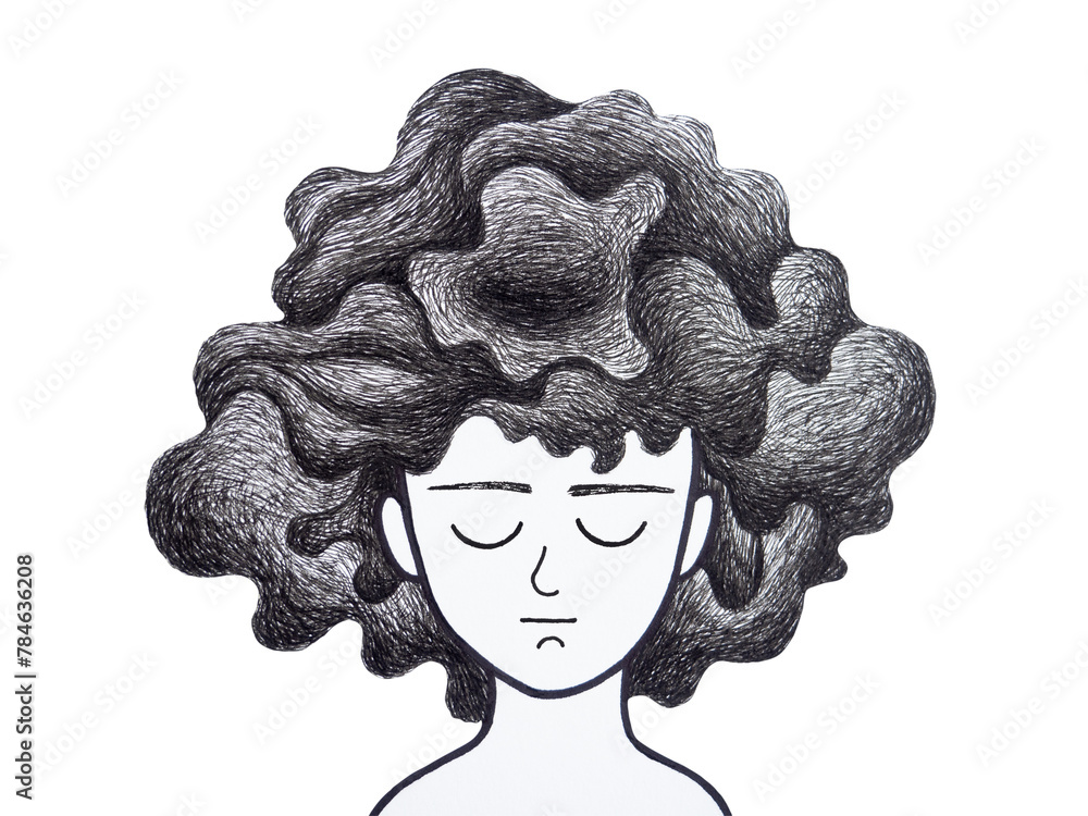 human head calm in negative black cloud sad depressed mind mental ...