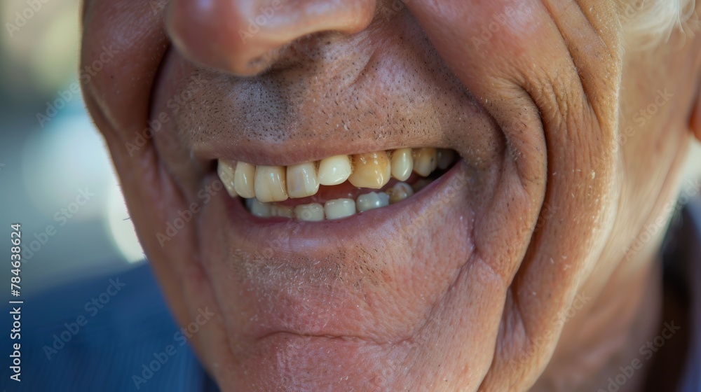 Dental Care. close up mouth senior or adult, Healthy Smile Elderly show ...