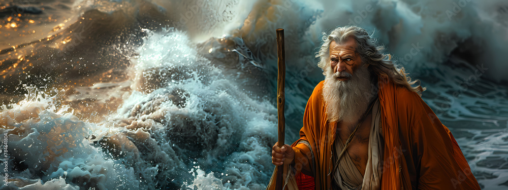 Moses and his followers parting the Red Sea. Israelites crossing the ...