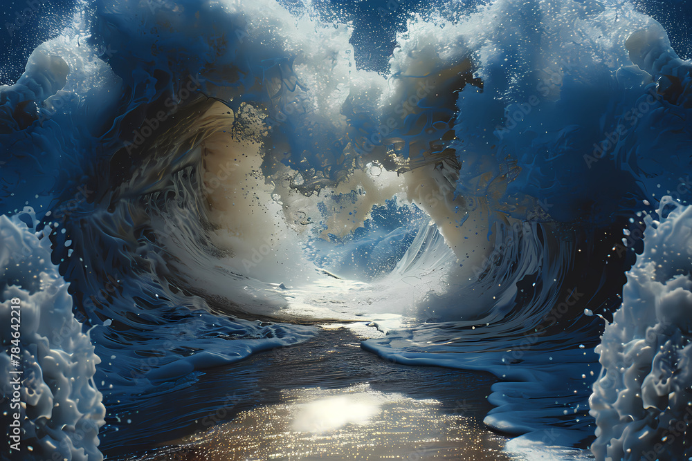 Сomposite of the ocean opening up to form a canal. Moses separate the ...