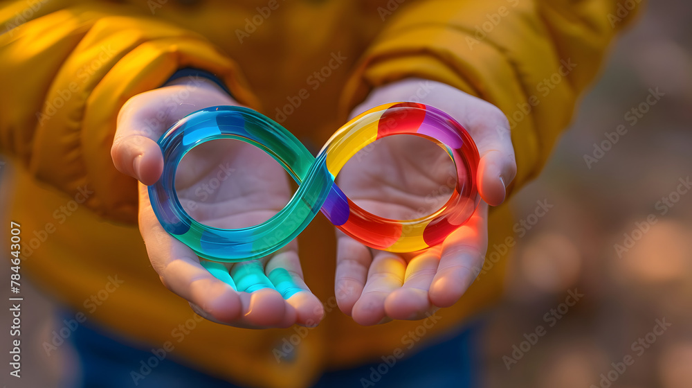 Kid hand holding autism infinity rainbow symbol sign. World autism ...